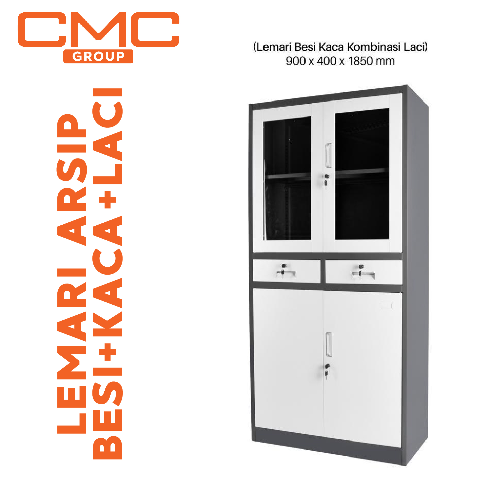 Jual Lemari Arsip Besi Pintu Kaca + Laci - CMC Solution